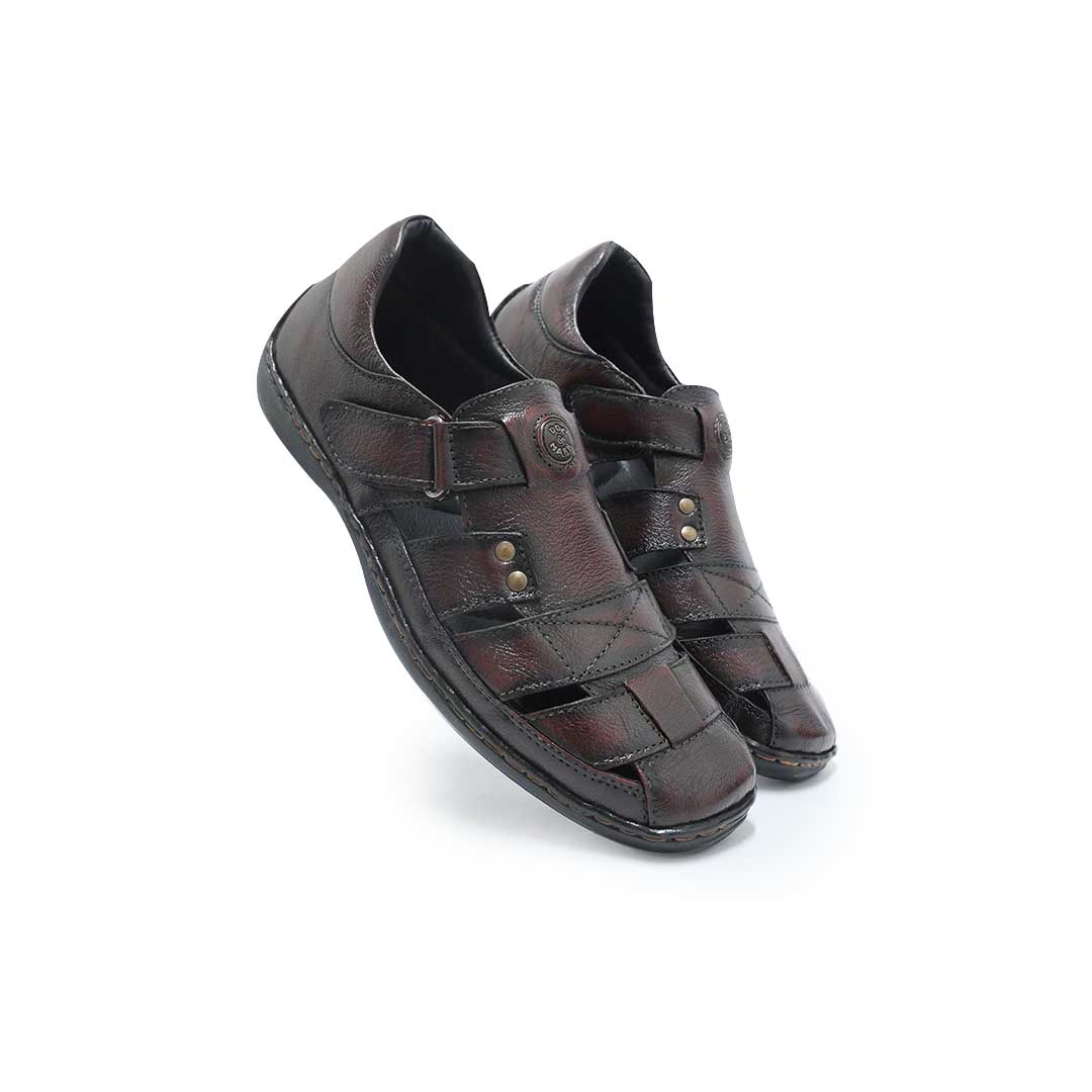 Men's Genuine Leather Sandals - Formal Black and Cherry Sandals – DOC&MARK®