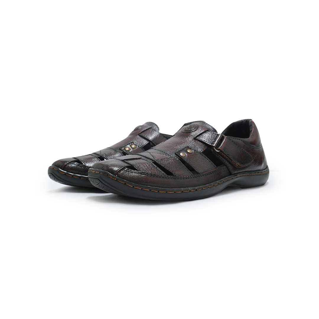 Men's Genuine Leather Sandals - Formal Black and Cherry Sandals – DOC&MARK®